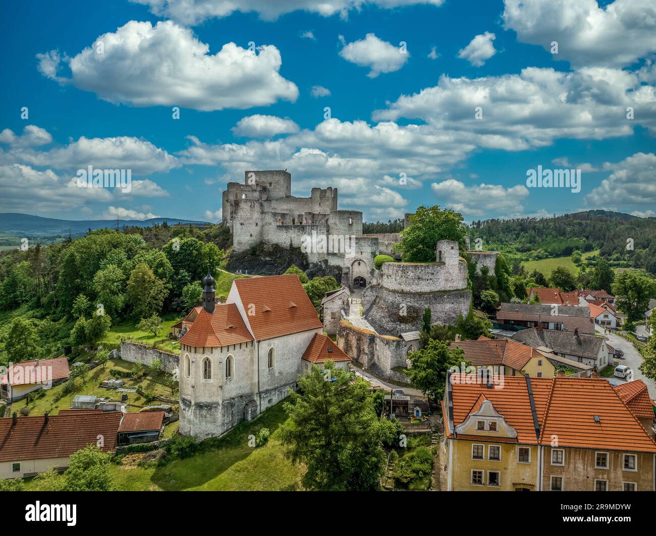 Aerial view of Rabi medieval castle ruin in Bohemia Stock Photo - Alamy
