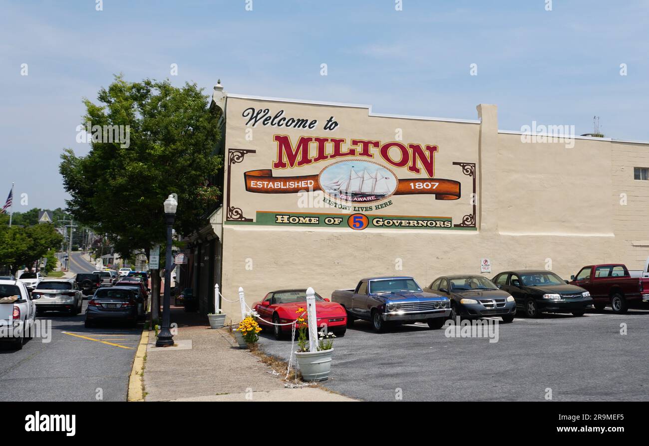 Milton, Delaware, U.S.A - June 18, 2023 - The welcome sign painted on ...