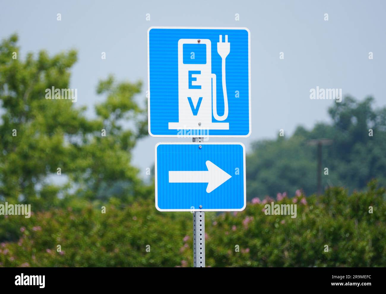 Rehoboth Beach, Delaware, U.S.A - June 18, 2023 - The blue and white EV ...