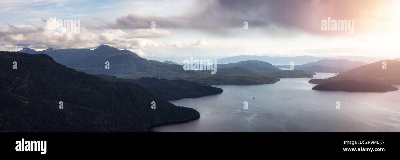 Aerial Panoramic View of Islands and Ocean Inlet near Sunshine Coast ...