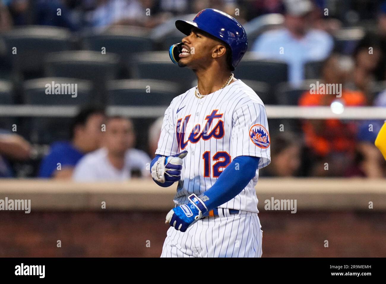 New York Mets' Francisco Lindor (12) celebrates after hitting a home ...