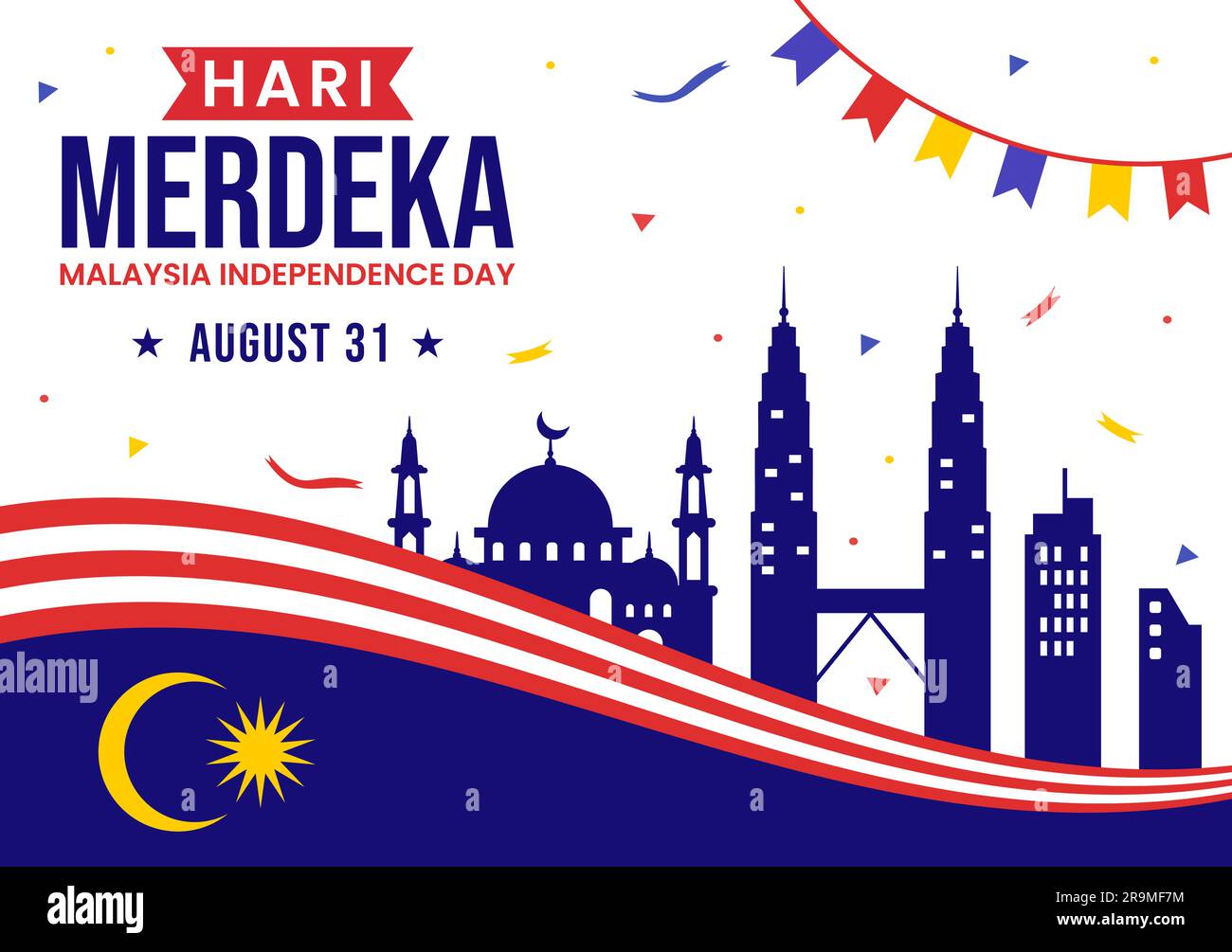 Malaysia Independence Day Vector Illustration on 31 August with Waving ...