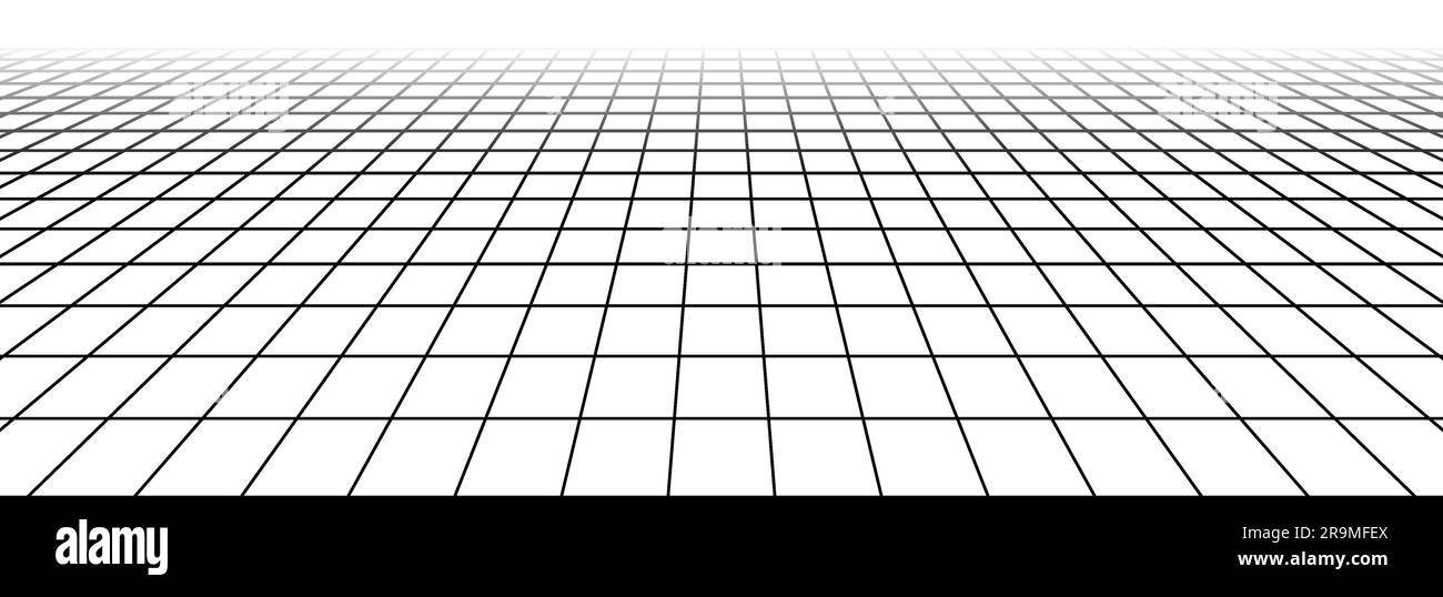 Abstract flat wireframe grid. Vanishing checkered floor landscape ...