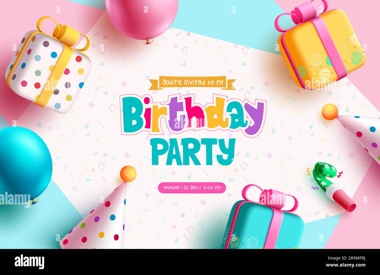Birthday party text vector design. Happy birthday invitation card with ...