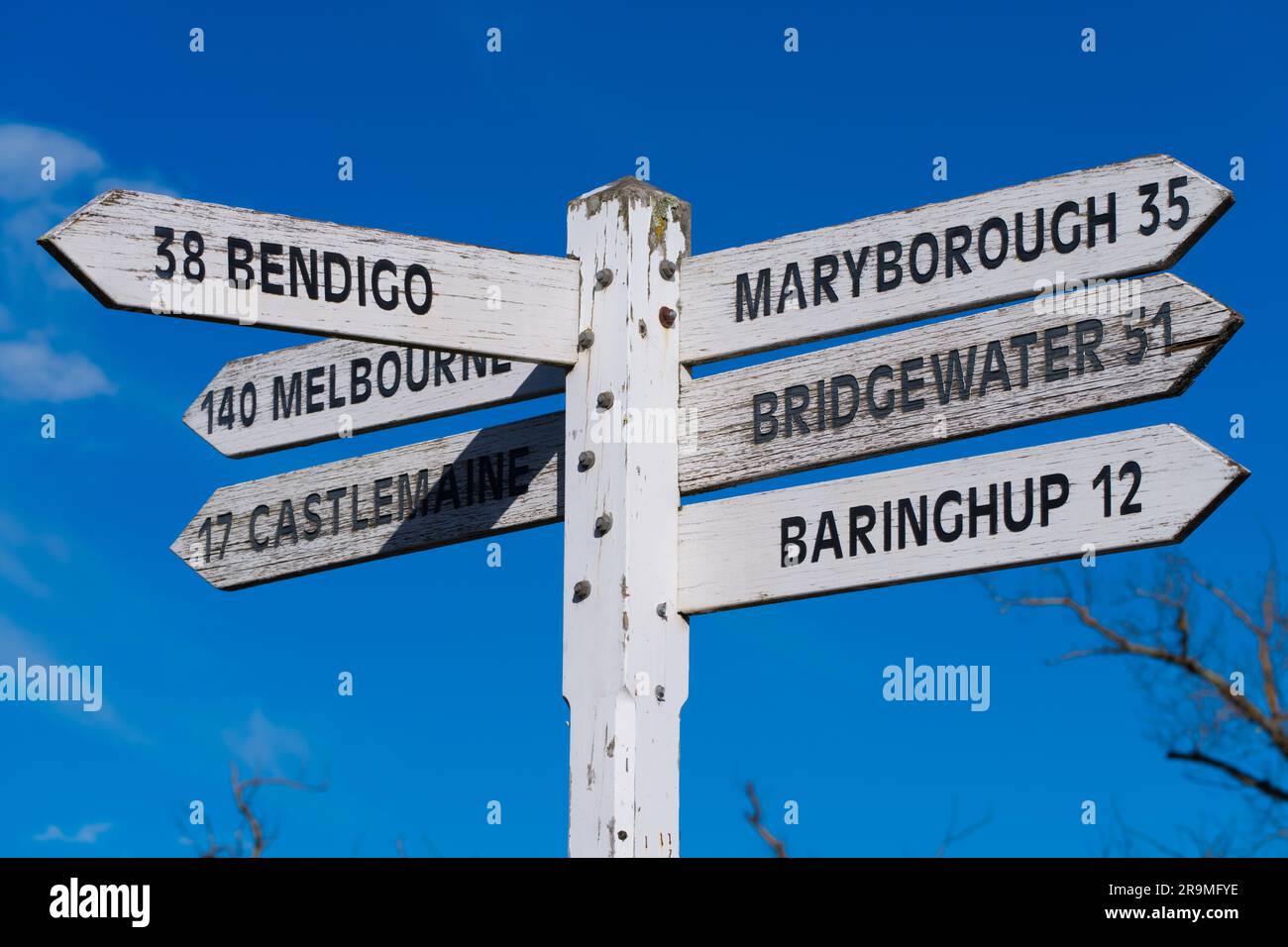 Central Victorian road sign showing different directions, distances in ...