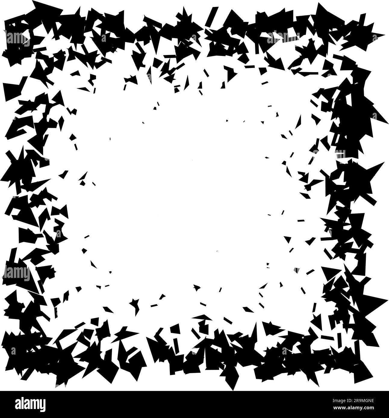 Debris and shatters in square shape. Black broken pieces, specks ...