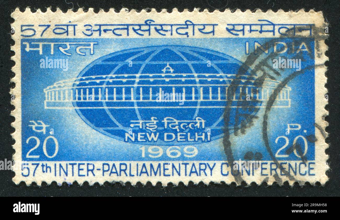 INDIA - CIRCA 1969: stamp printed by India, shows Globe and Parliament ...