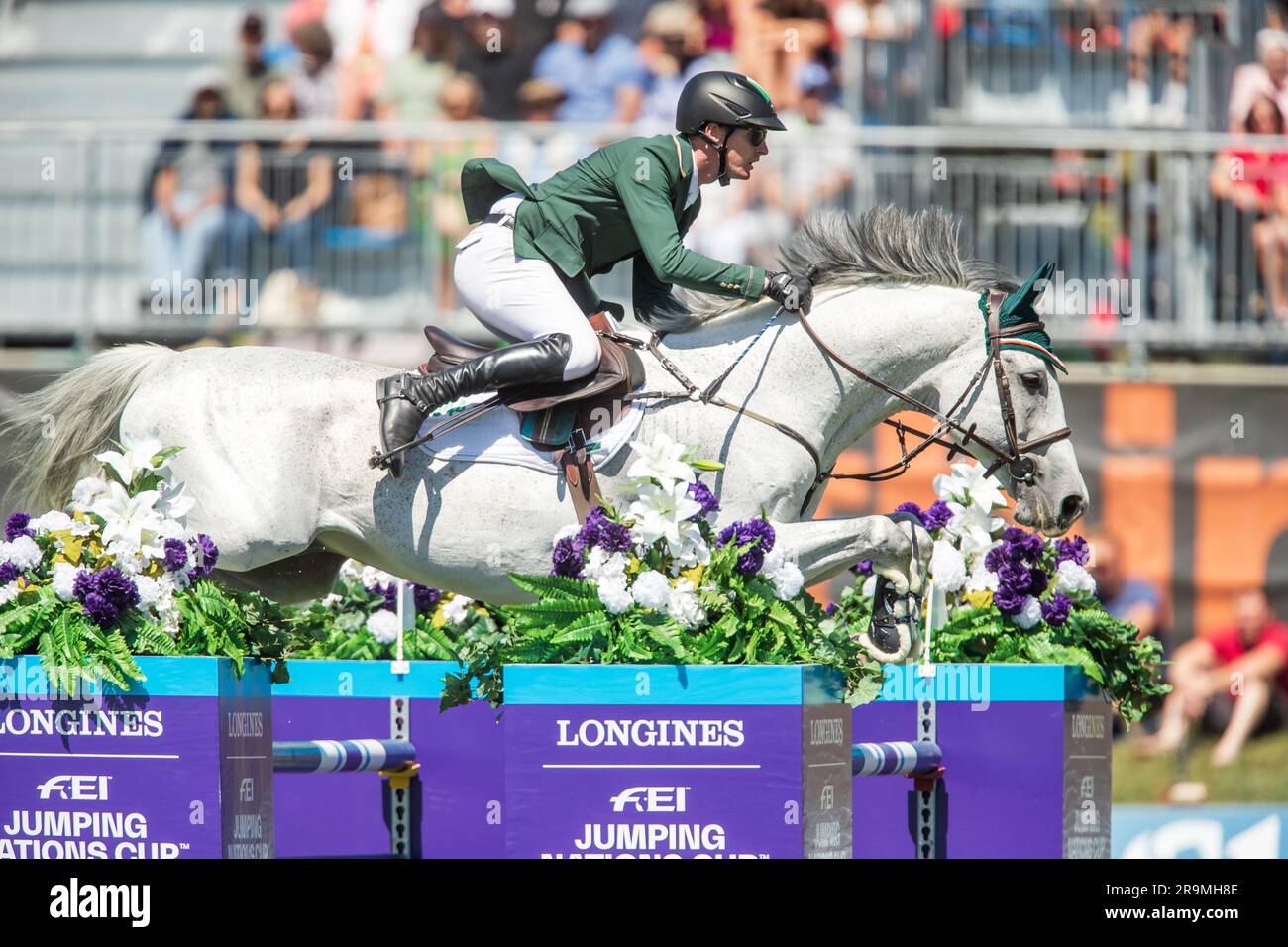 Daniel Coyle of Team Ireland competes in the FEI Nations Cup on June 6 ...