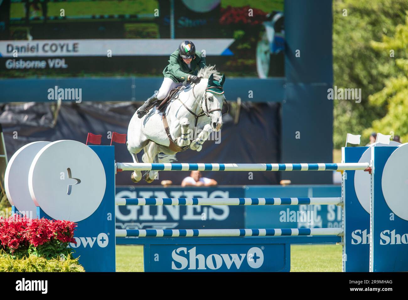 Daniel Coyle of Team Ireland competes in the FEI Nations Cup on June 6 ...