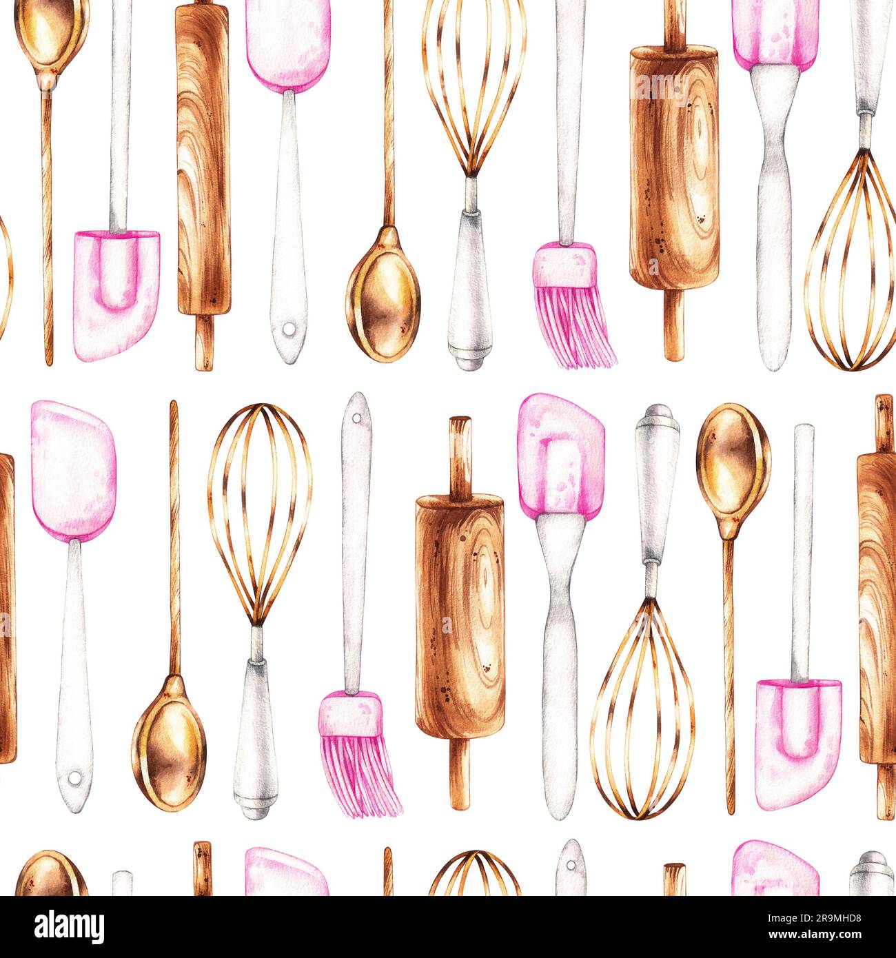 Pattern of tools for baking on a white background. Seamless culinary ...