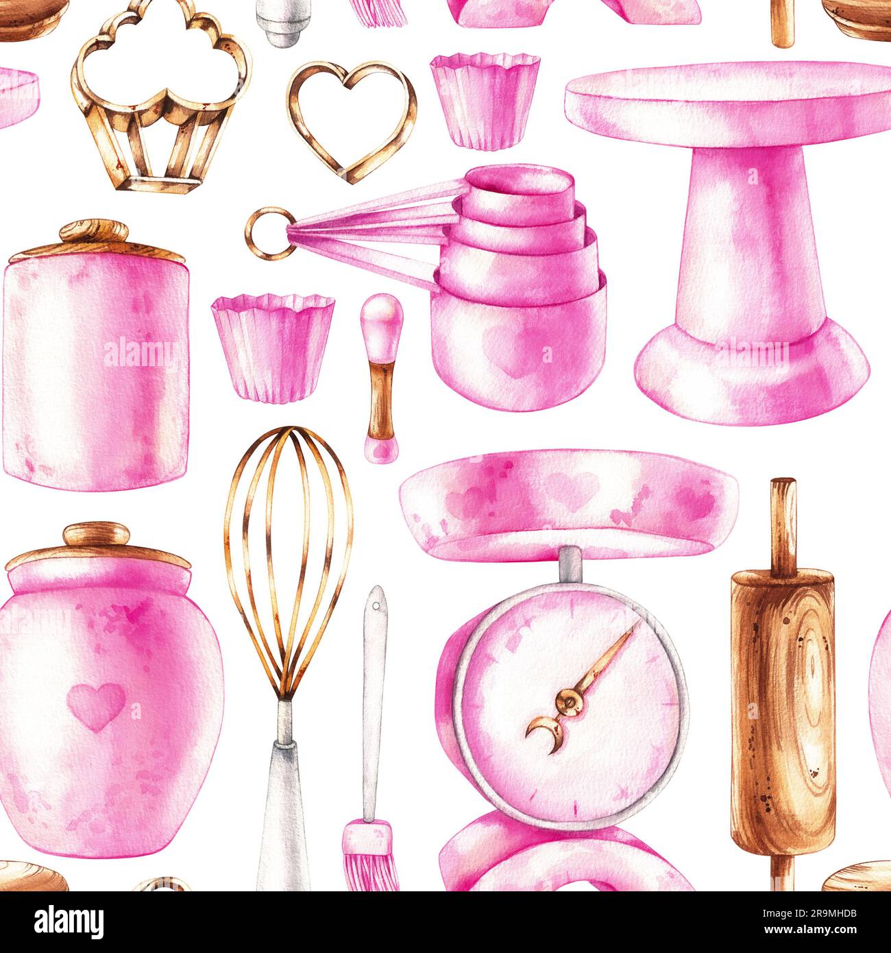 Pattern of tools for baking on a white background. Seamless culinary ...