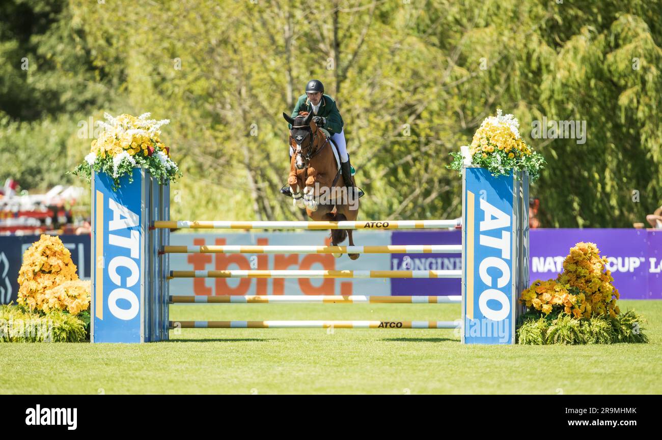 David Blake of Team Ireland competes in the FEI Nations Cup on June 6 ...