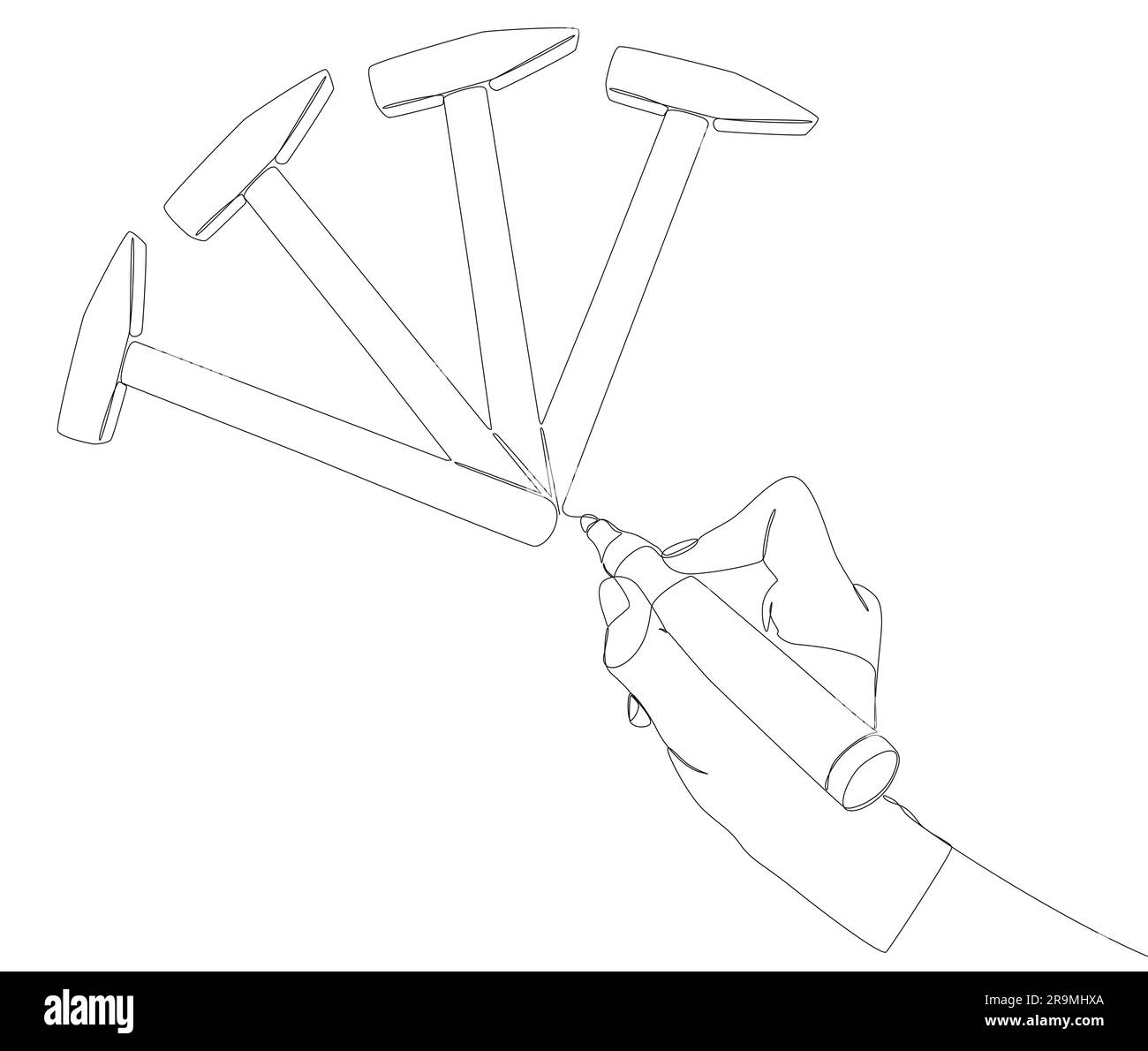 One continuous line of Hammer drawn by with felt tip pen. Thin Line ...