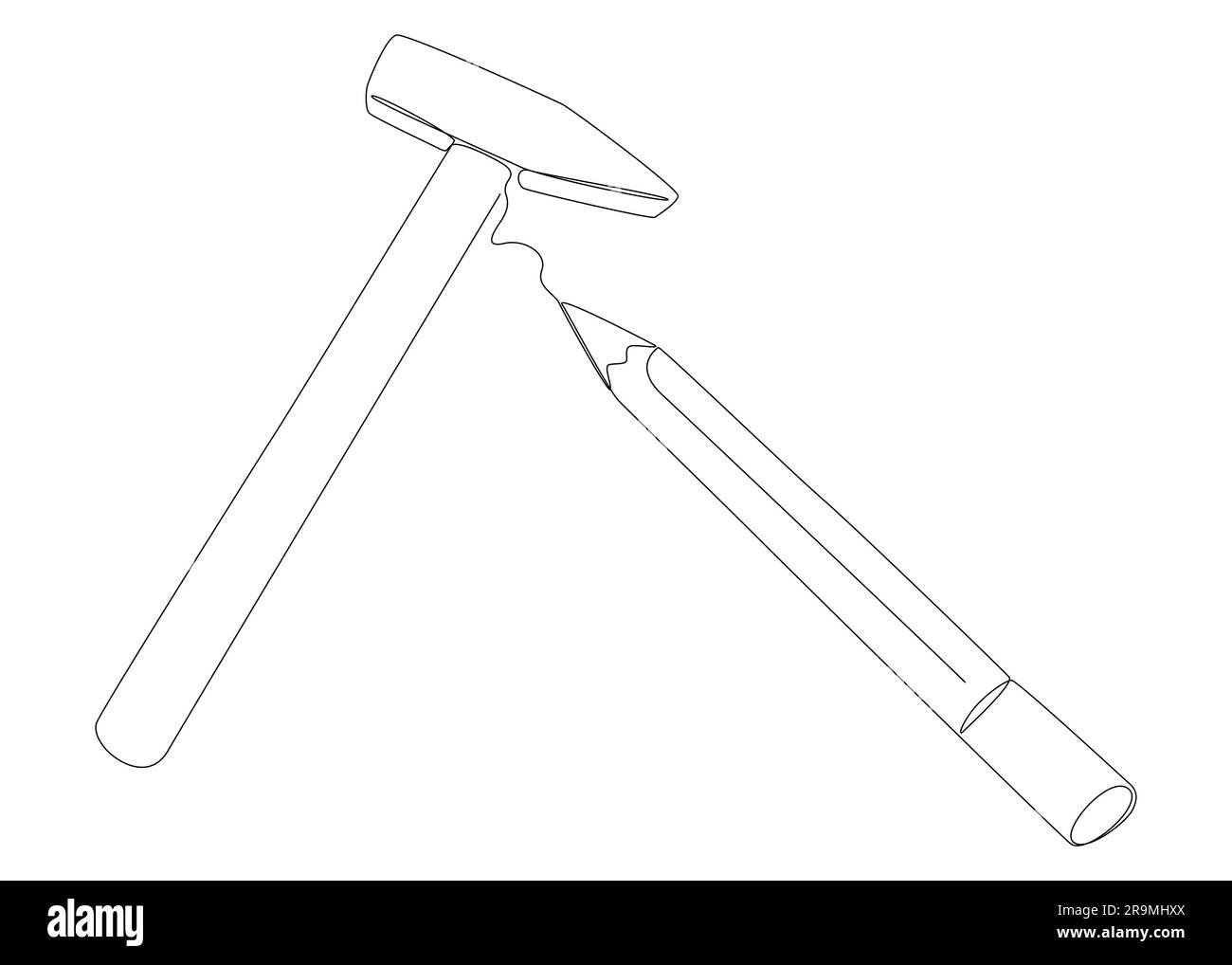 One continuous line of Hammer drawn by with felt tip pen. Thin Line ...