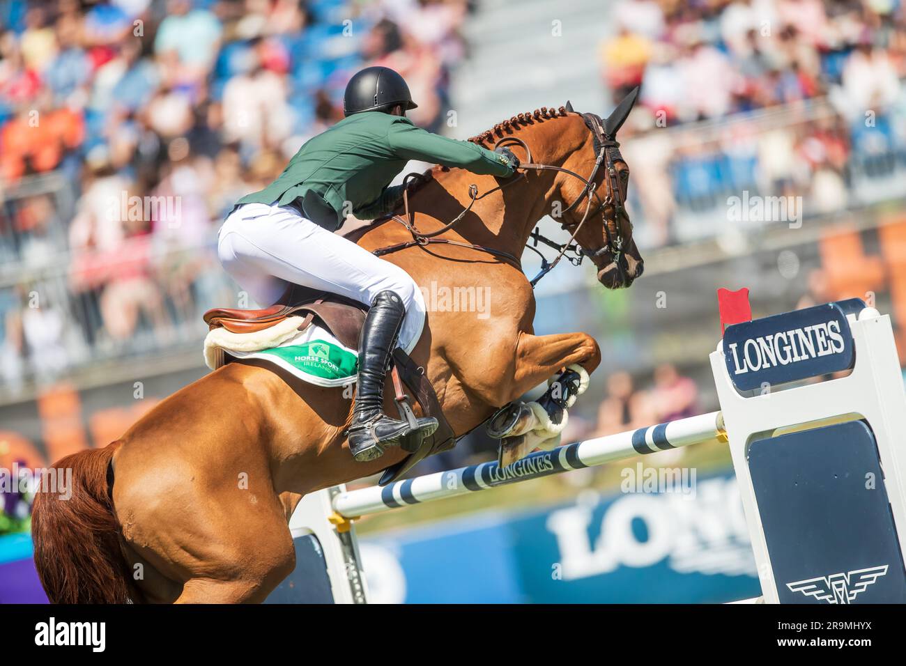 David Blake of Team Ireland competes in the FEI Nations Cup on June 6 ...