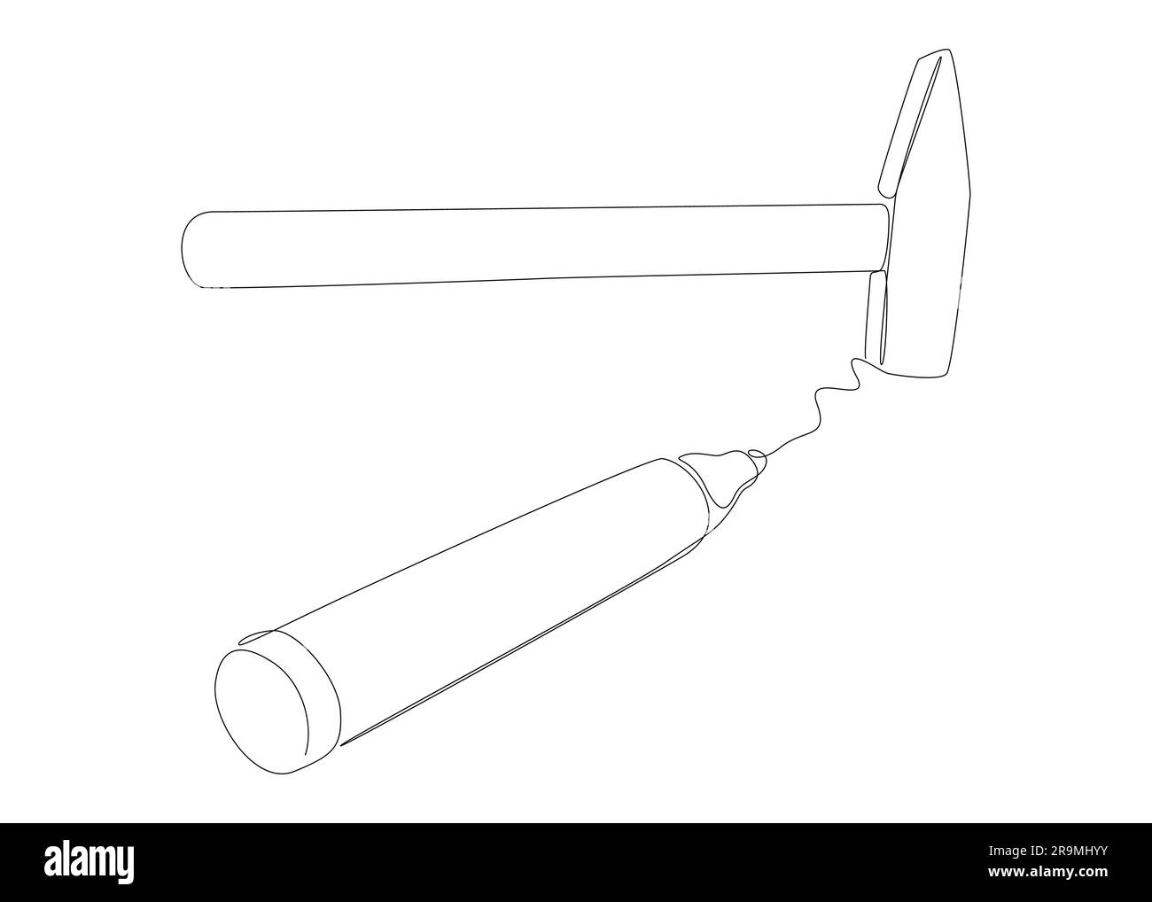 One Continuous Line Of Hammer Drawn By With Felt Tip Pen Thin Line Illustration Vector