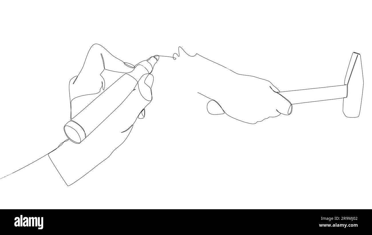 One continuous line of Hammer drawn by with felt tip pen. Thin Line ...