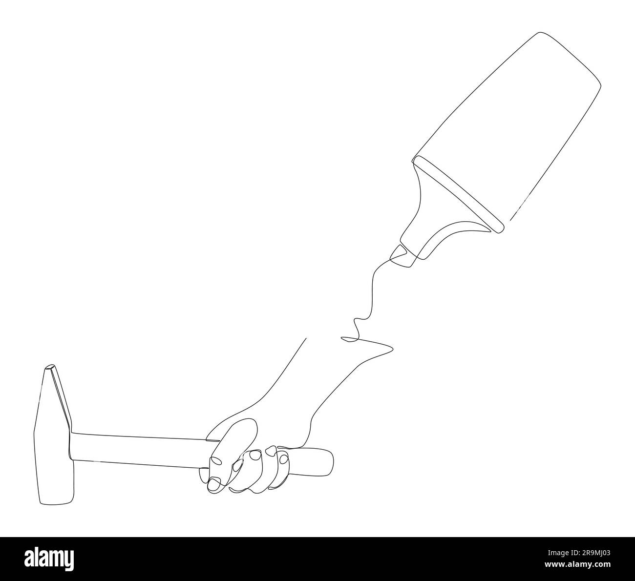 One continuous line of Hammer drawn by with felt tip pen. Thin Line ...