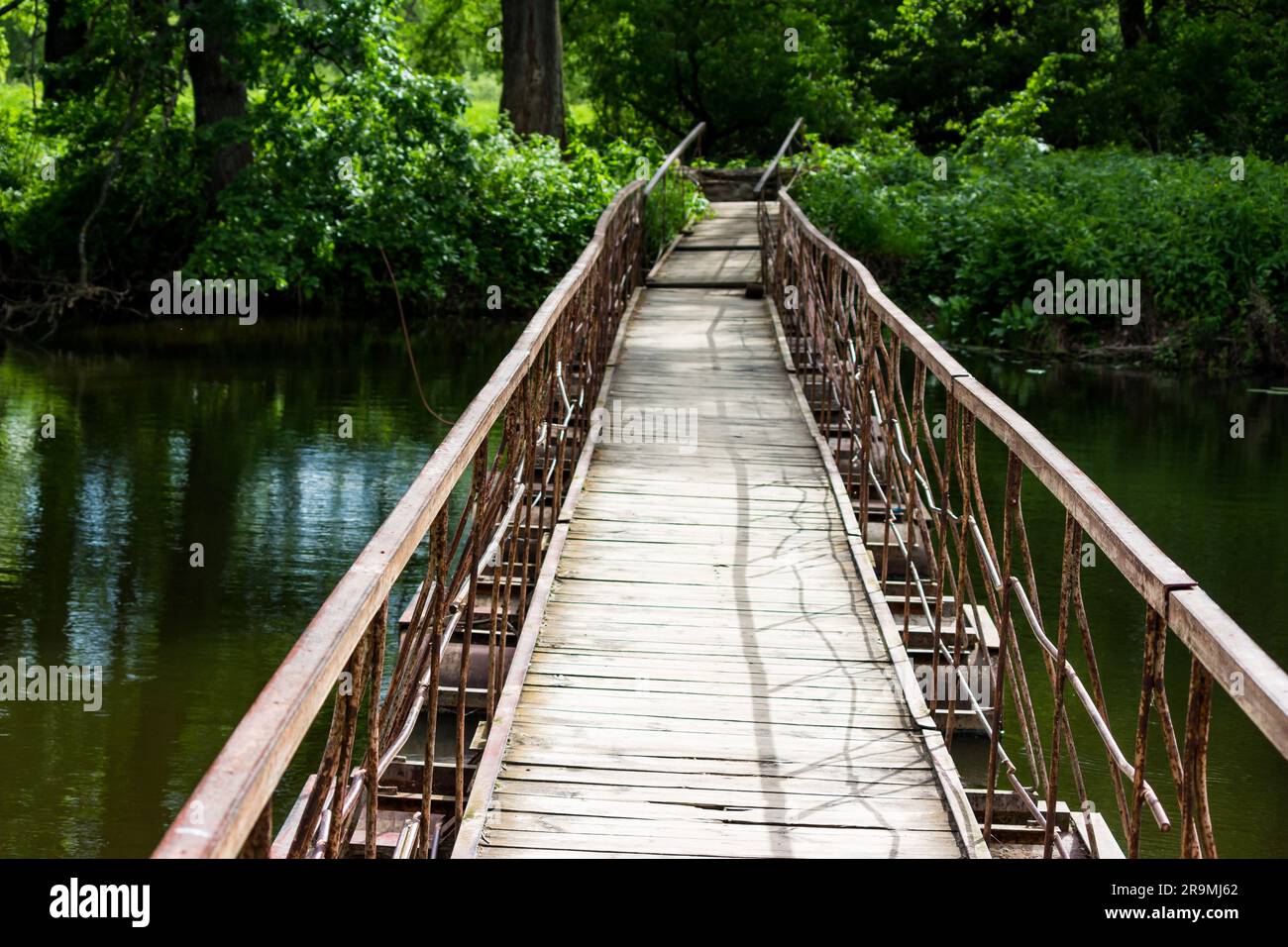 Floating pontoon footbridge across the river nobody Stock Photo - Alamy
