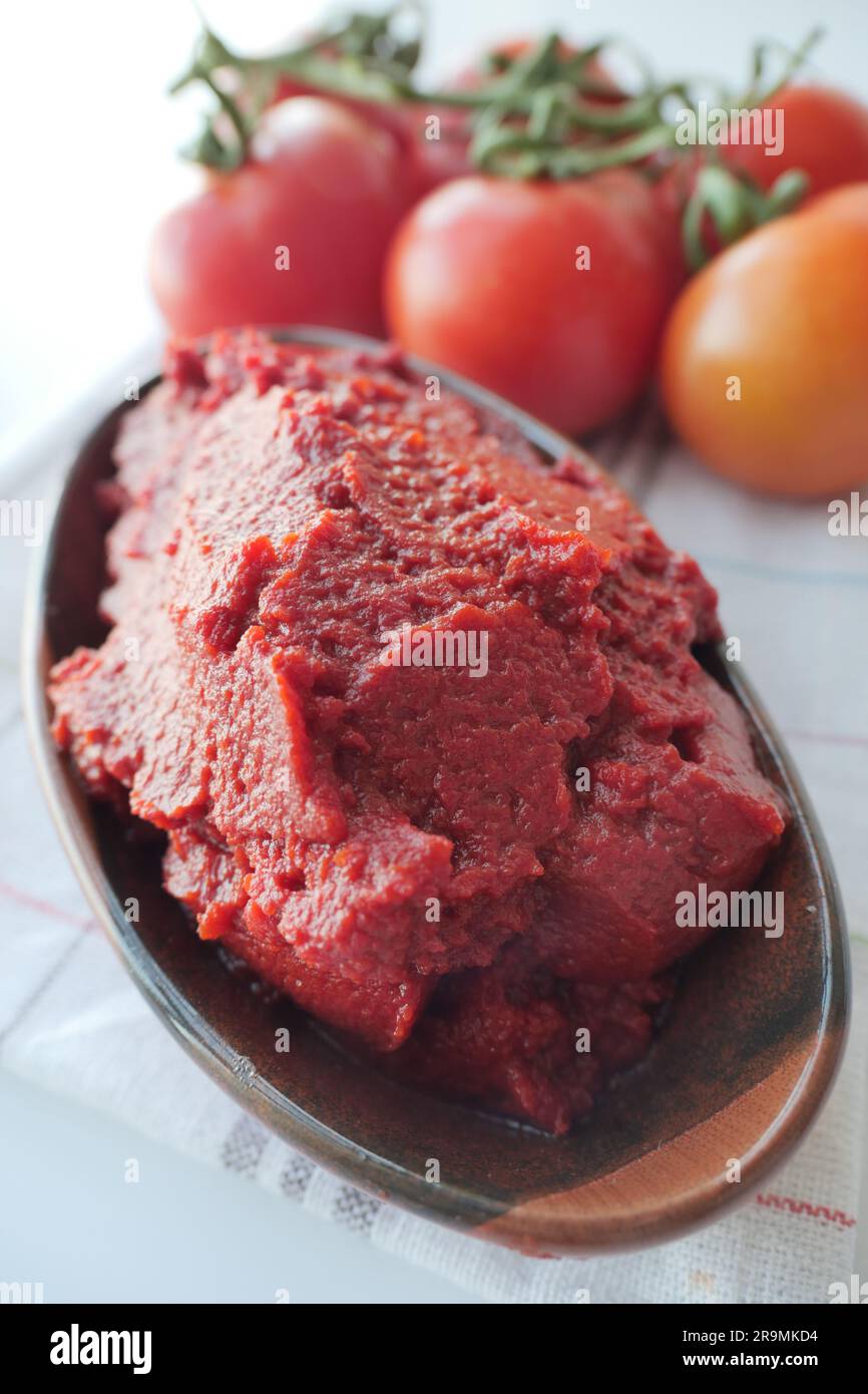 Tomato paste with ripe tomatoes Stock Photo - Alamy