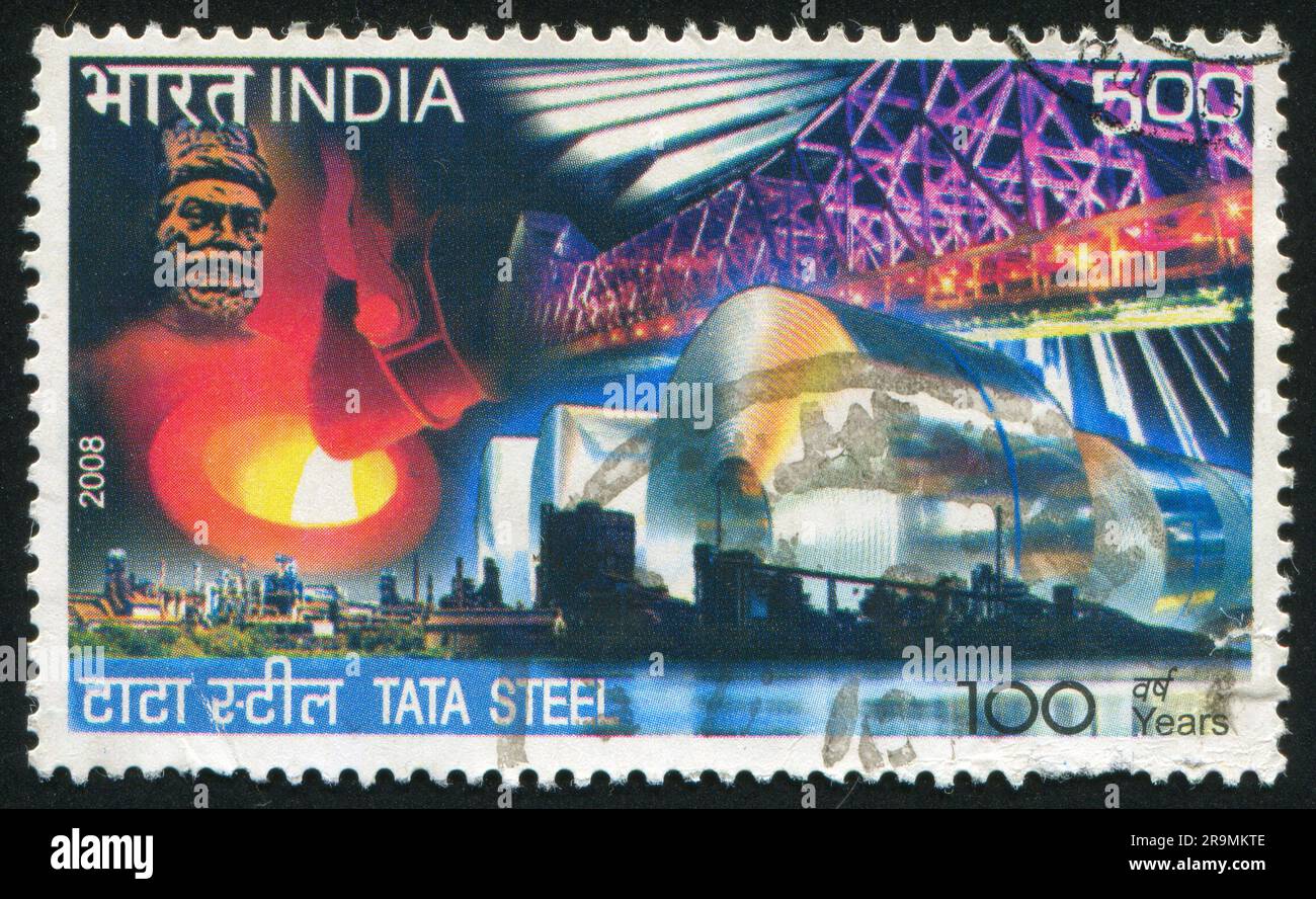 INDIA - CIRCA 2008: stamp printed by India, shows bridge, plant, steel ...