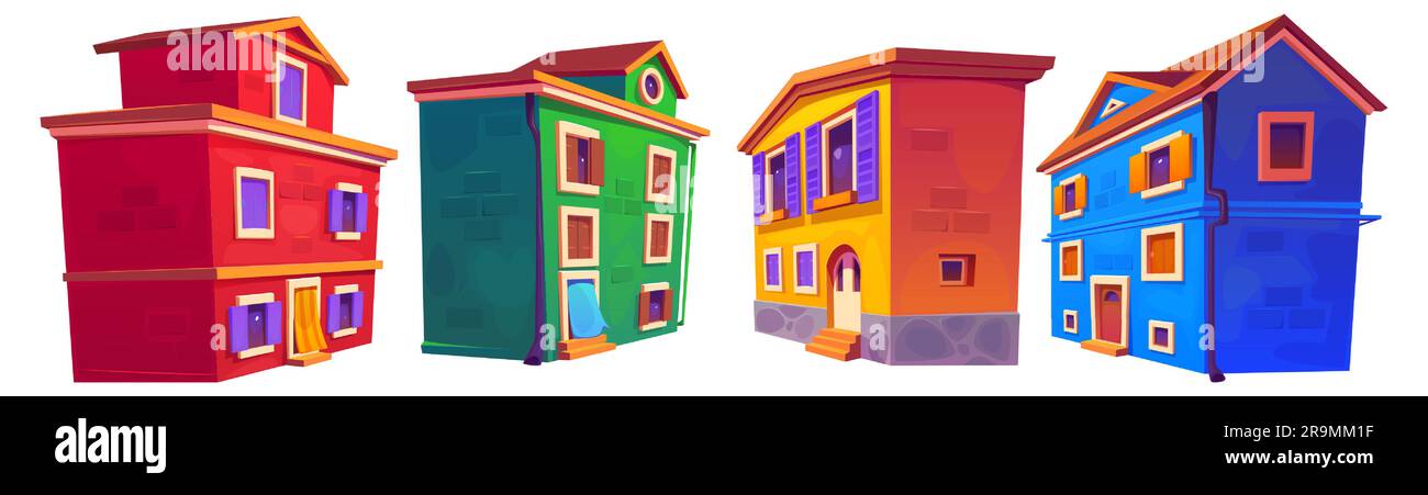 Old italy town street house cartoon vector illustration set. Vintage ...