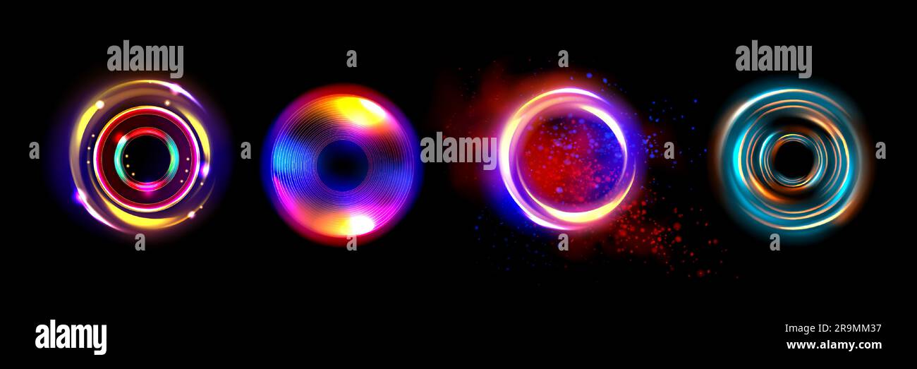 Set of round light flares isolated on black background. Vector ...