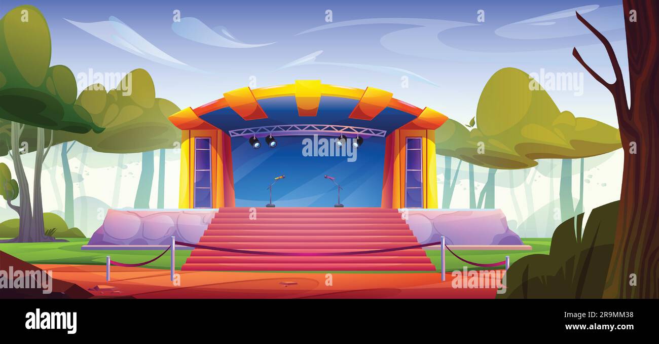 Outdoor park festival music concert stage vector background. Open air ...