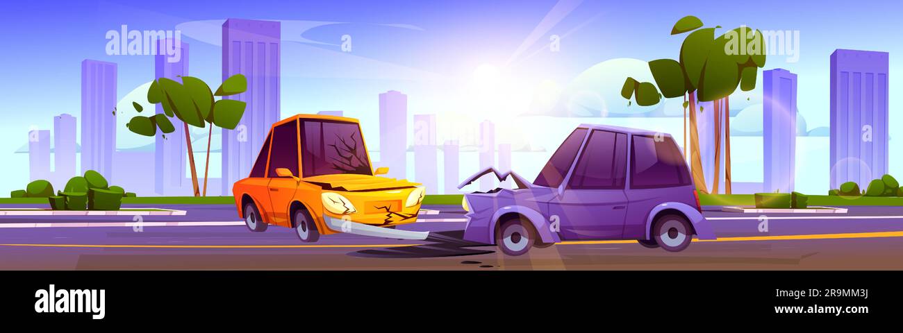 Car crash accident on city road traffic vector illustration. Vehicle ...