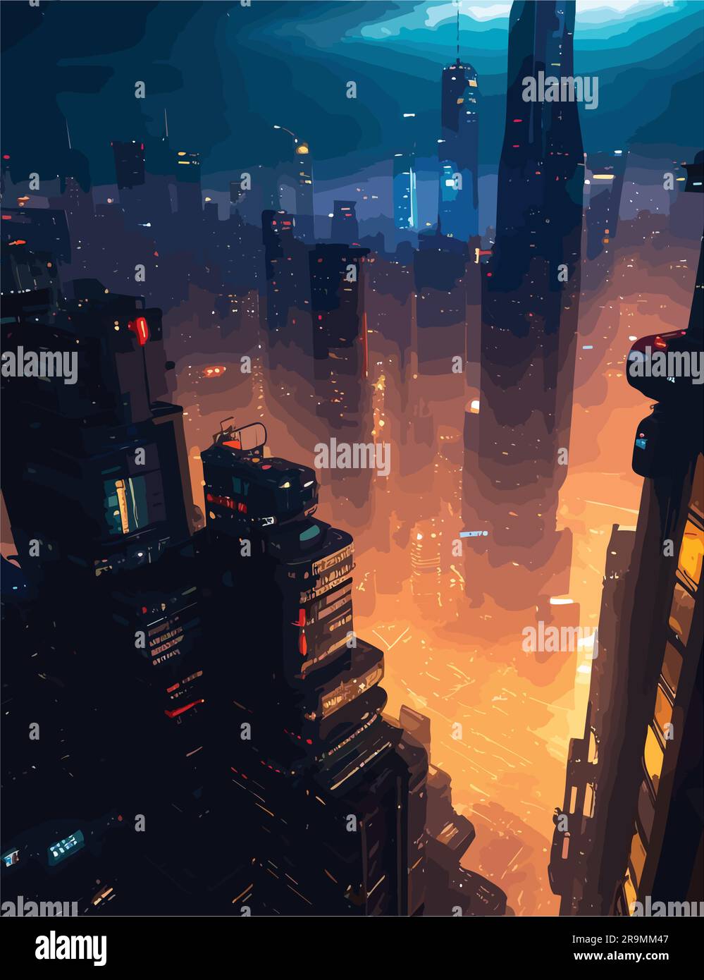 futuristic city view. vector with tall big buildings Stock Vector Image ...