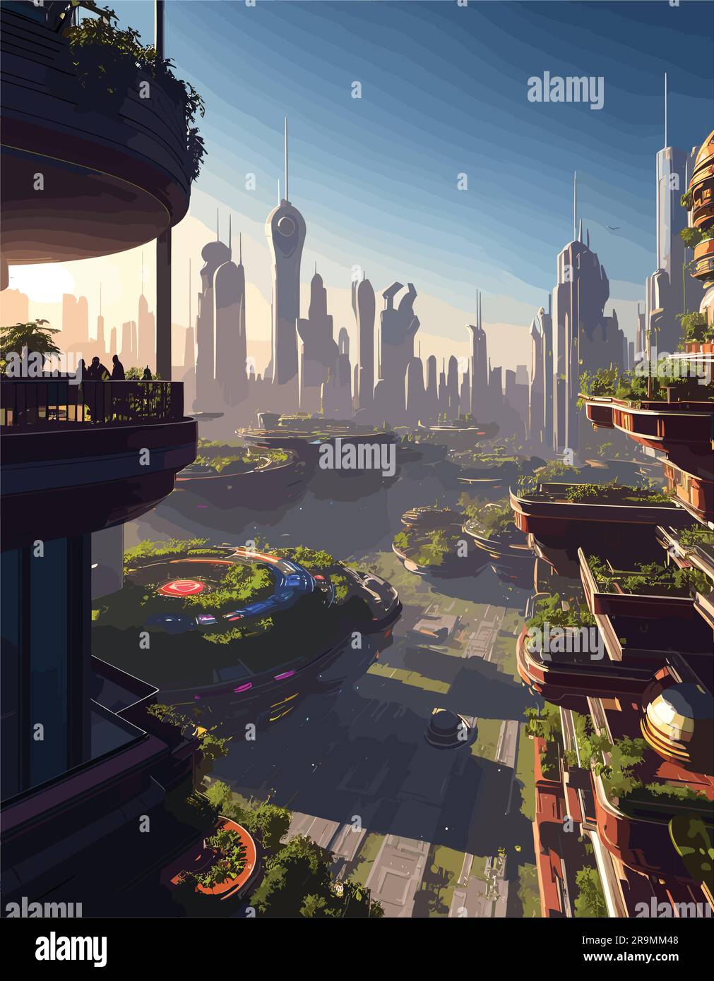 futuristic city view. vector with tall big buildings Stock Vector Image ...