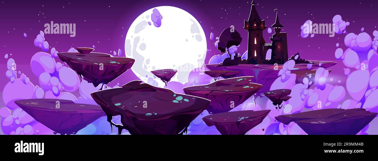 Mystery floating rock islands, fantasy sky road to magic castle vector ...
