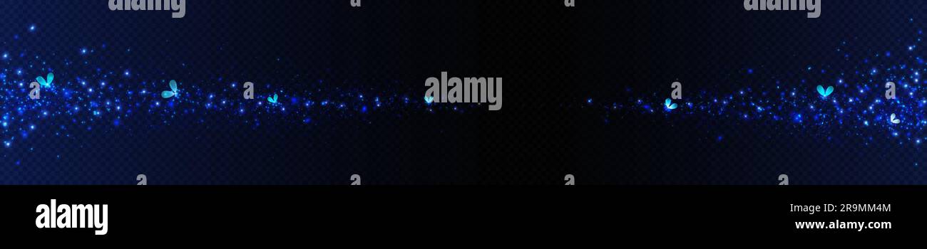 Blue light sparkles and fireflies glowing on transparent background ...