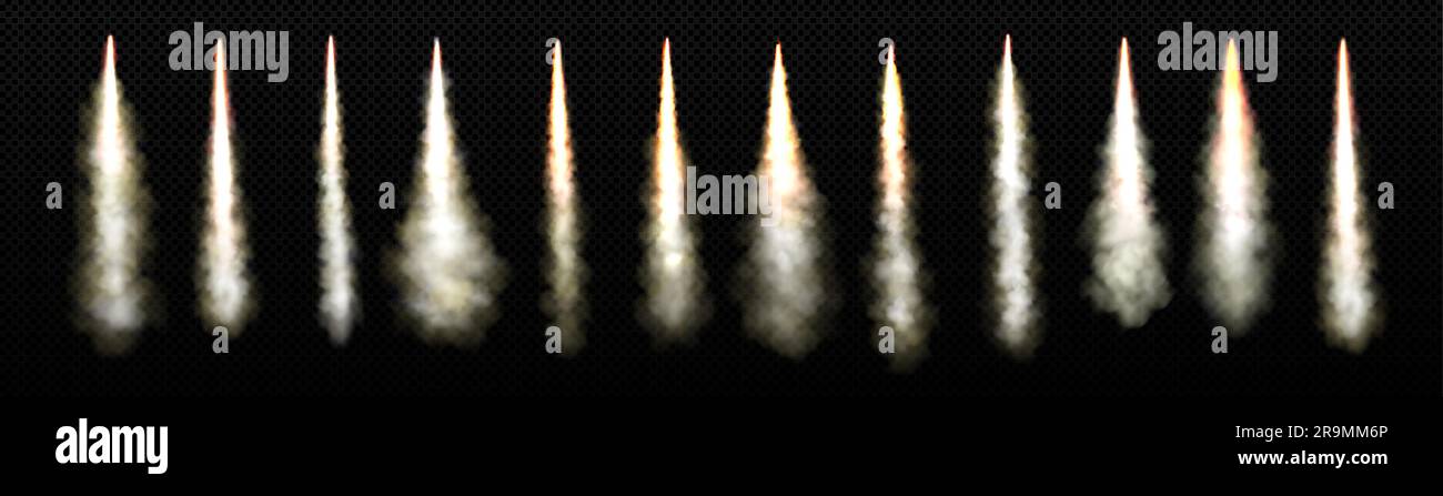 Rocket launch smoke trail with fire flame vector. Isolated realistic ...