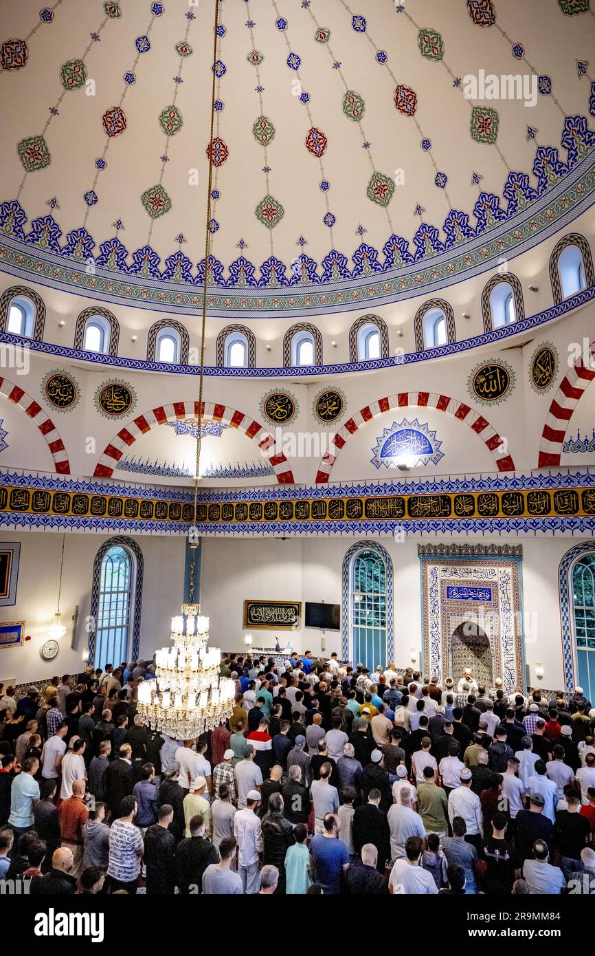 ROTTERDAM - Muslims during morning prayer in the Mevlana Mosque. The ...