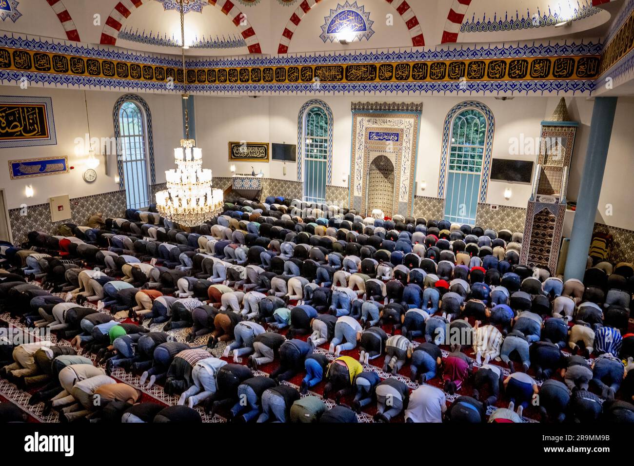 ROTTERDAM - Muslims during morning prayer in the Mevlana Mosque. The ...