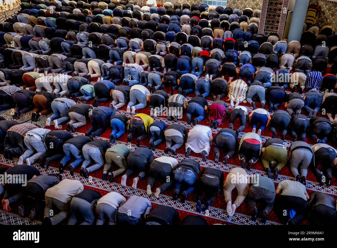 ROTTERDAM - Muslims during morning prayer in the Mevlana Mosque. This ...