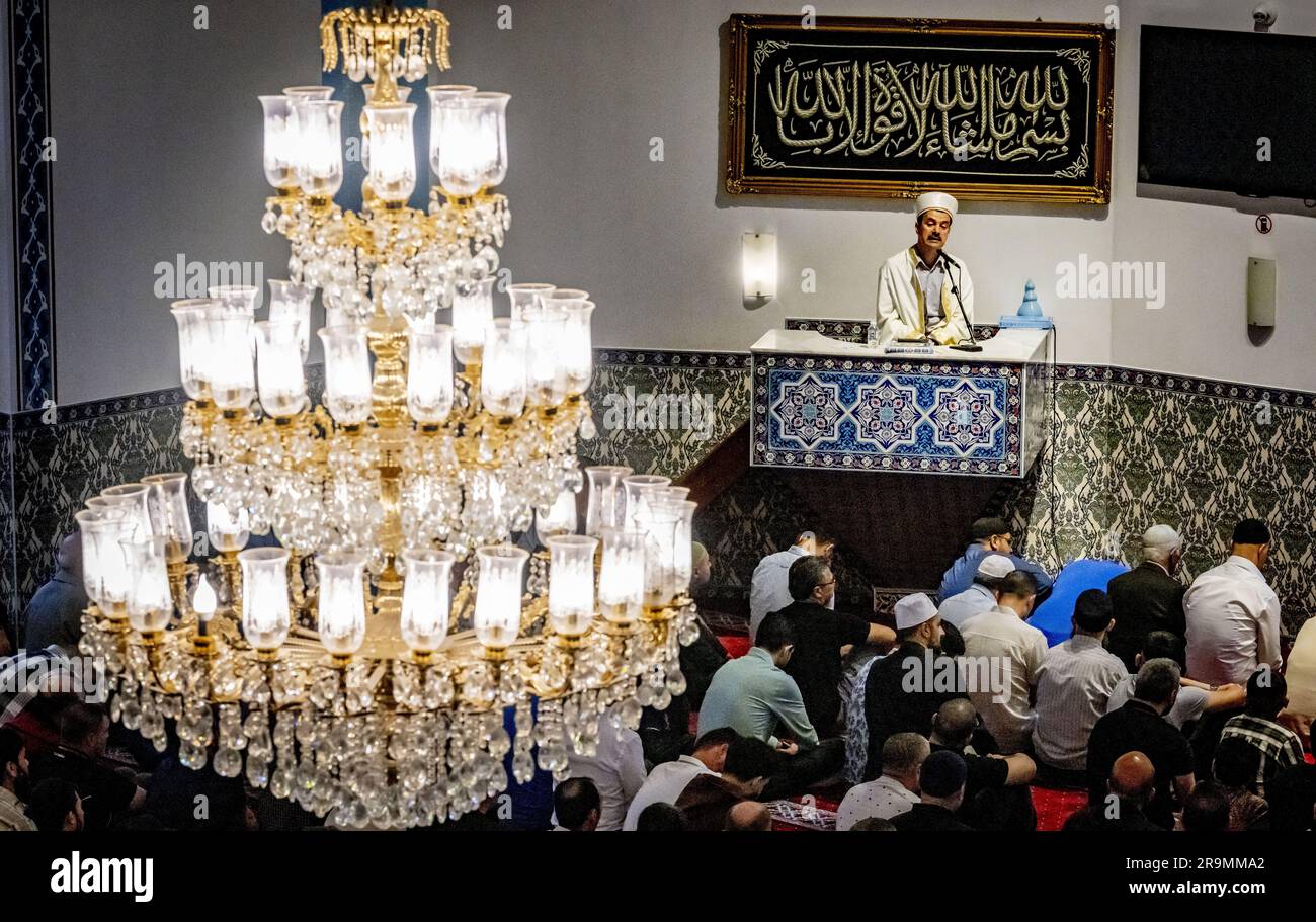 ROTTERDAM - Muslims during morning prayer in the Mevlana Mosque. This ...