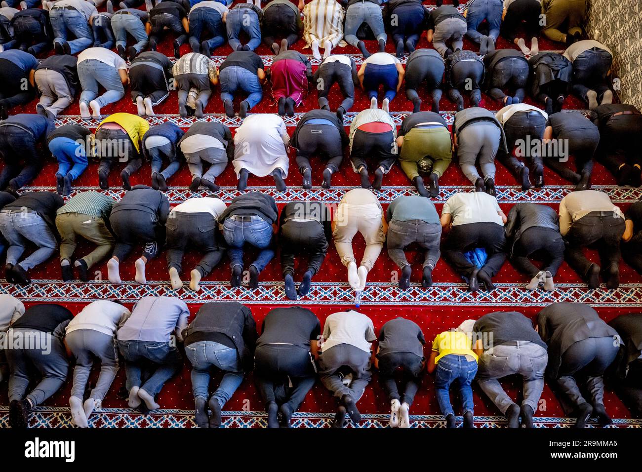ROTTERDAM - Muslims during morning prayer in the Mevlana Mosque. This ...