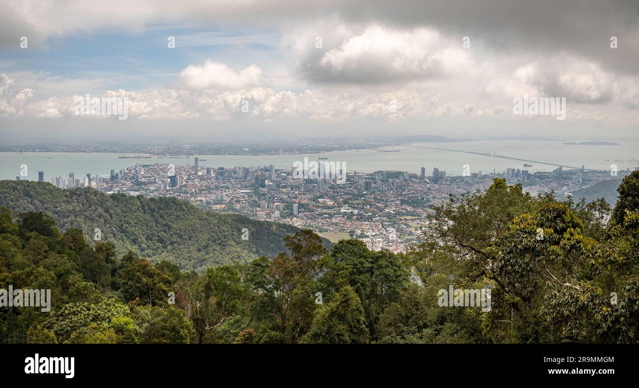 View over George Town, Penang, and the Penang Strait, with the Malay ...