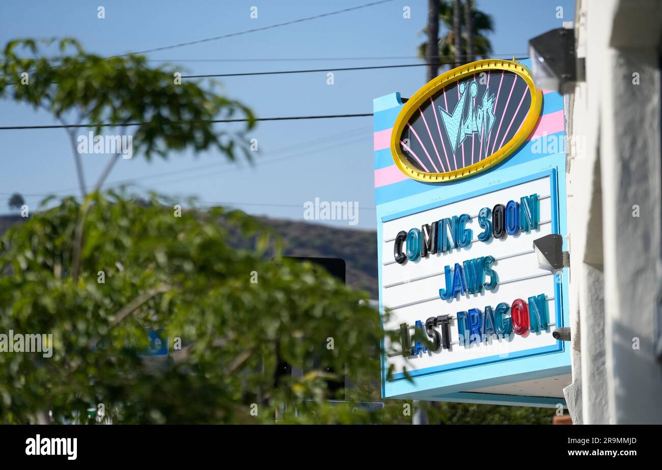 A marquee at the Eagle Theatre at Vidiots Foundation advertises future ...