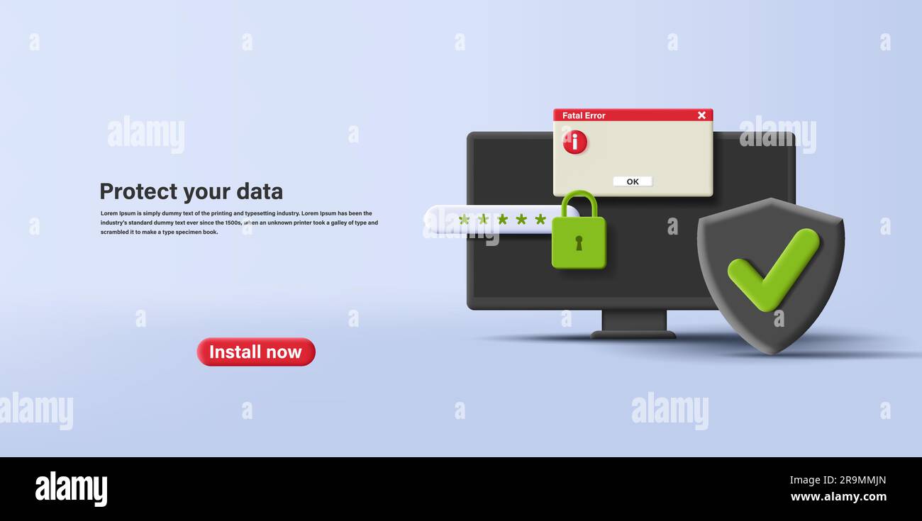 3D Vector Conceptual Illustration data protection with pc computer and ...