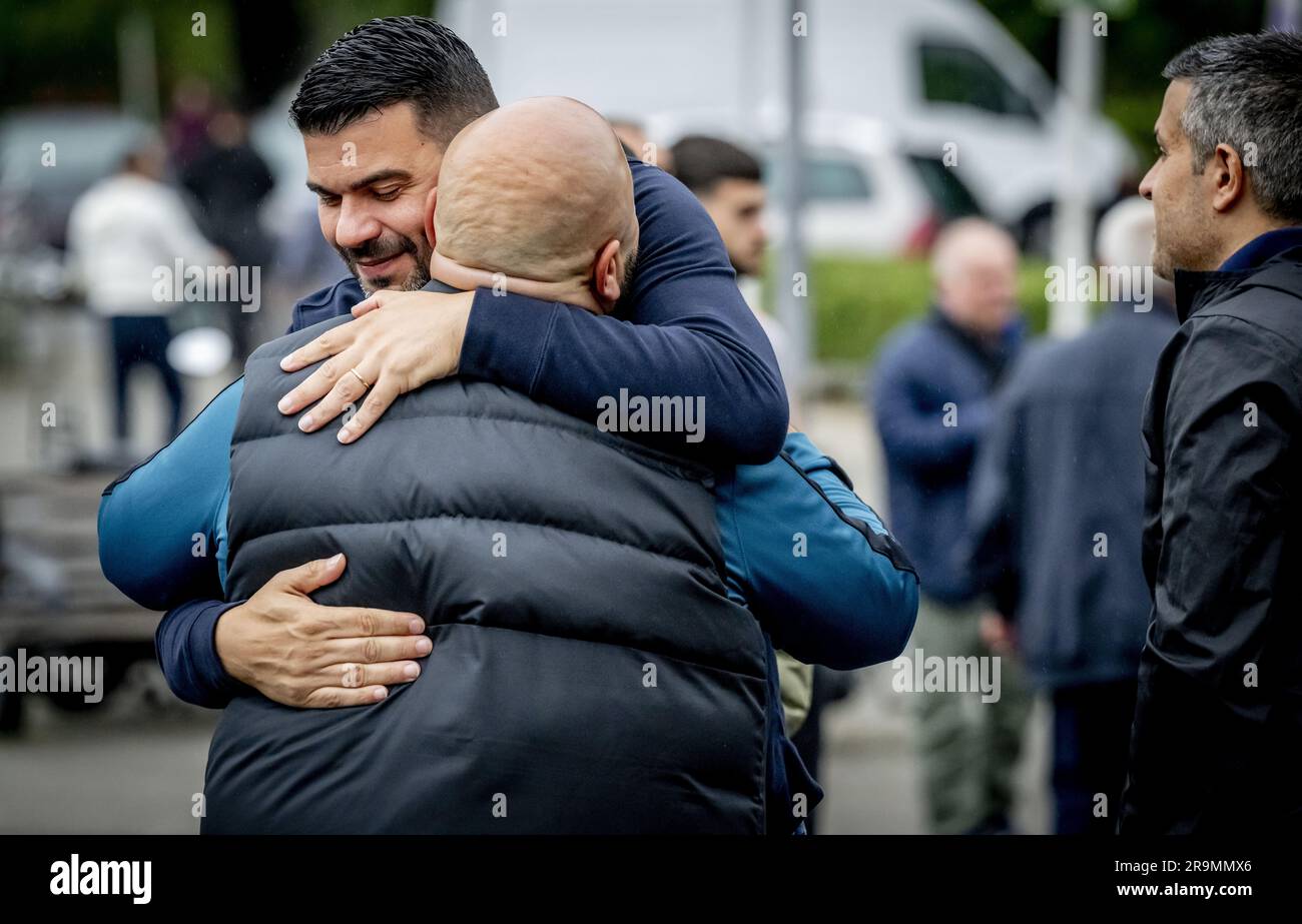 ROTTERDAM - Muslims after morning prayer in the Mevlana Mosque. The ...