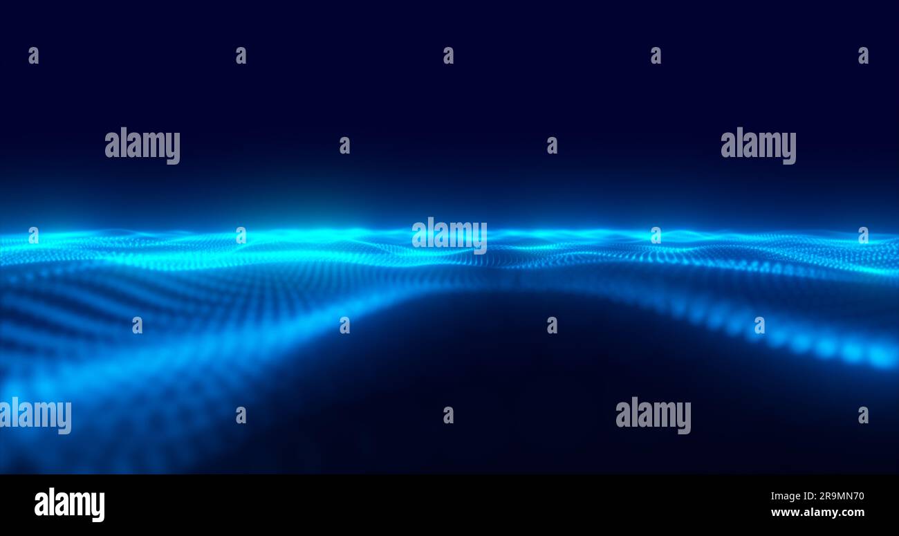 Abstract blue energy surface with magic waves from particles and dots ...