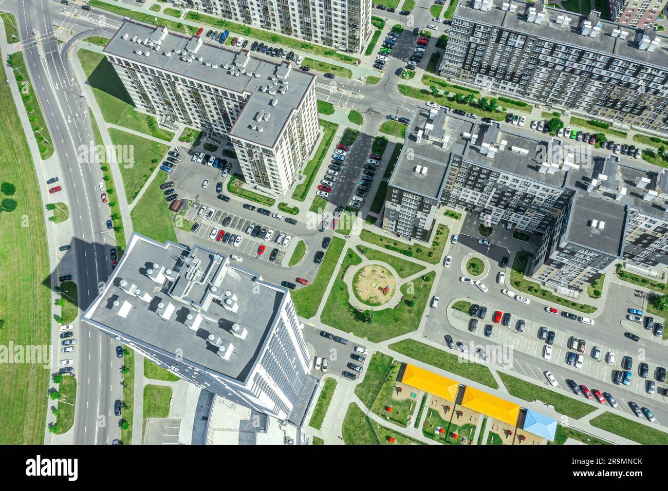 aerial top view of the residential complex with high-rise apartment ...