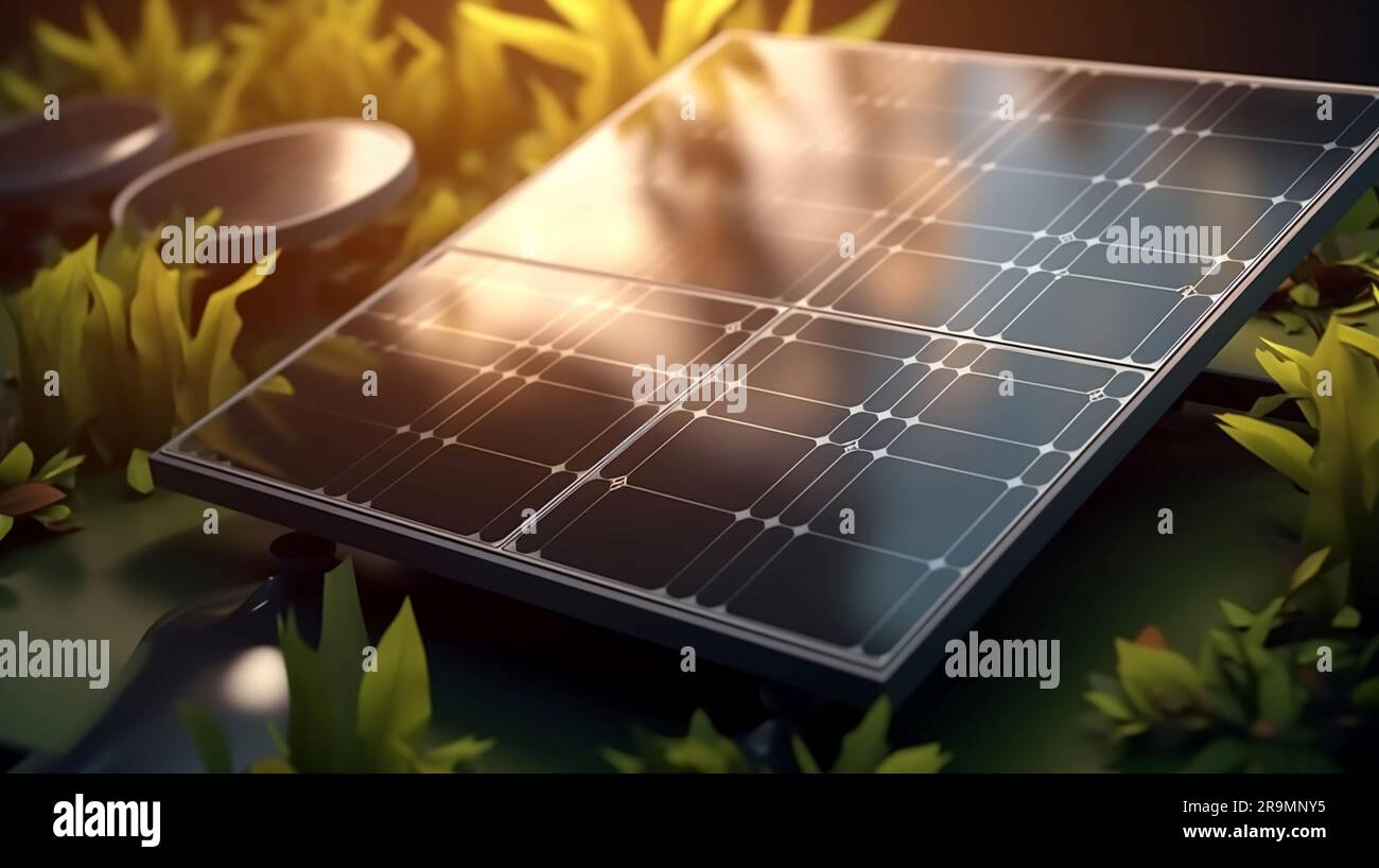 The surface of the solar battery with the reflection of the sun and the ...