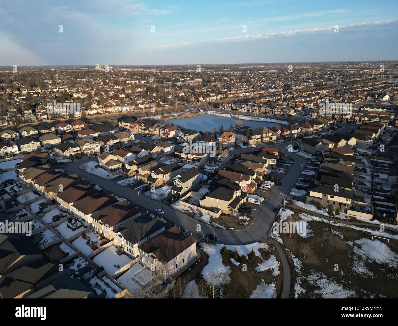 An idyllic urban landscape featuring two grand water towers overlooking ...