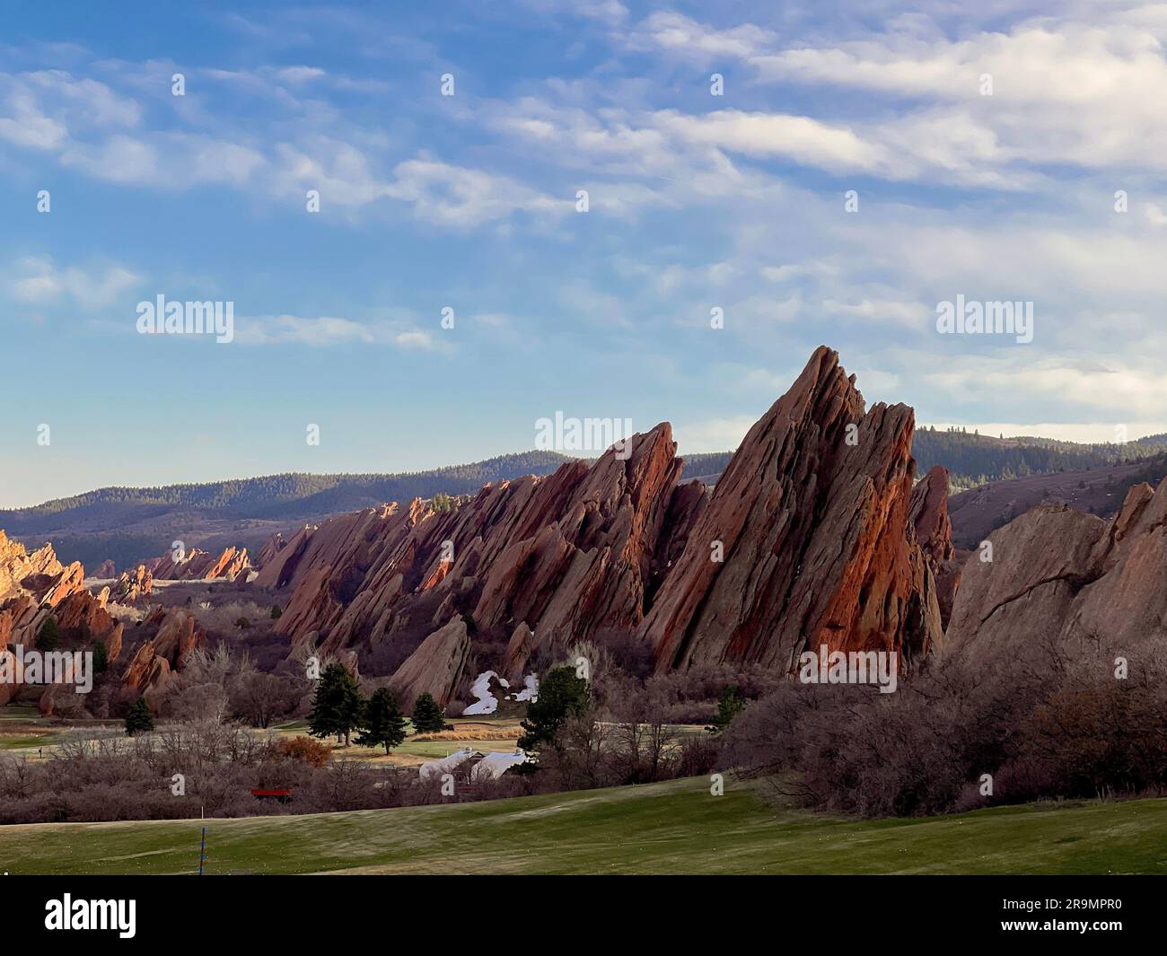 A scenic landscape of red rocks in Roxborough State Park in Colorado ...