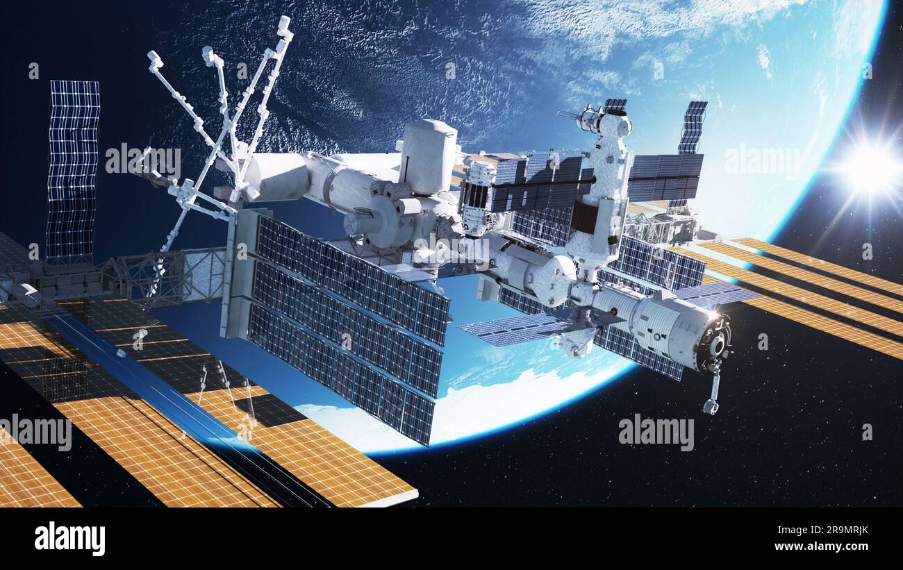 spacestation in orbit above planet earth Stock Photo - Alamy