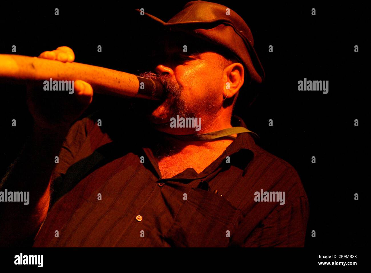 Australian Aboriginal artist Mark Atkins performs as part of the multi ...